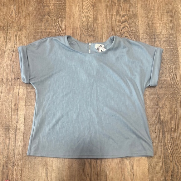 MELLODAY | Tops | Melloday Slate Blue Textured Cuffed Back Zip Shirttop ...